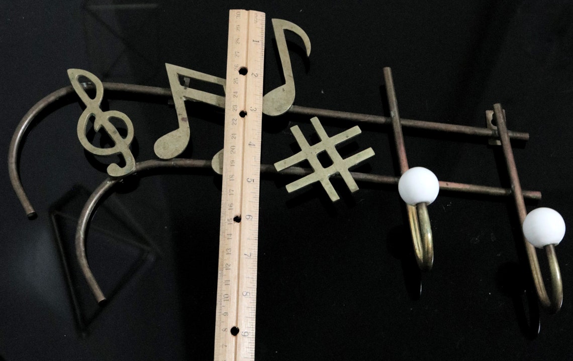 Vintage Brass Music Note Wall Hook, Solid Gold Tone Metal Wall Hanging ...