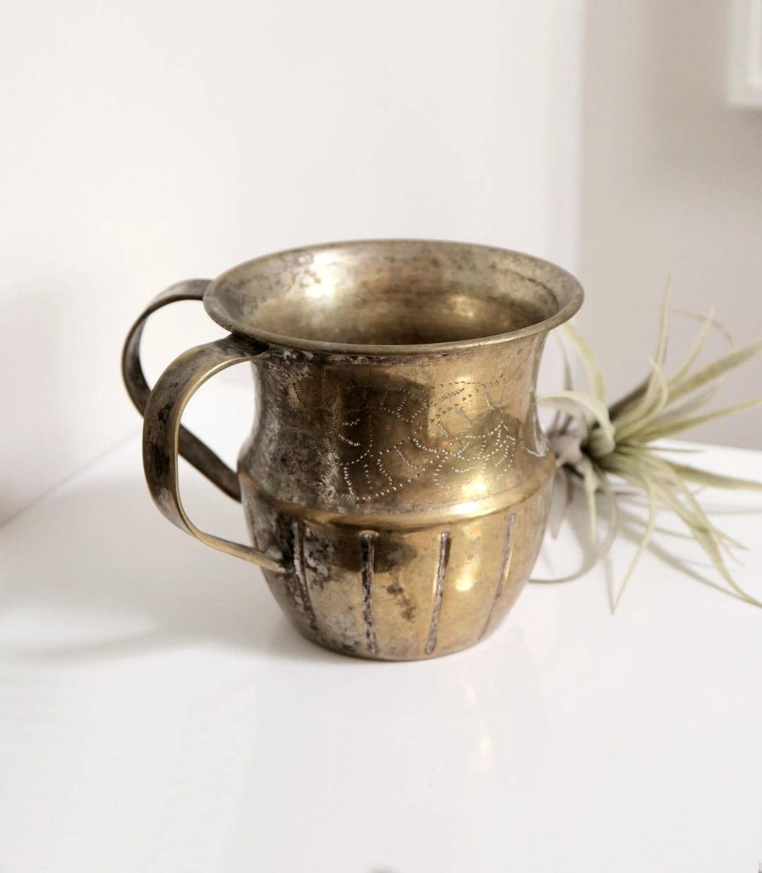 Vintage Etched Brass Netilat Yadayim Wash Cup, Jewish Hand Washing ...