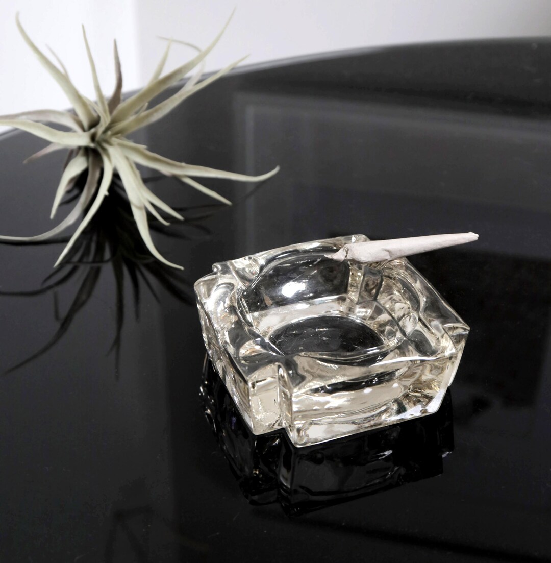 Vintage Swiss Cross Shaped Clear Glass Ashtray, Faceted Cuboid Trinket ...