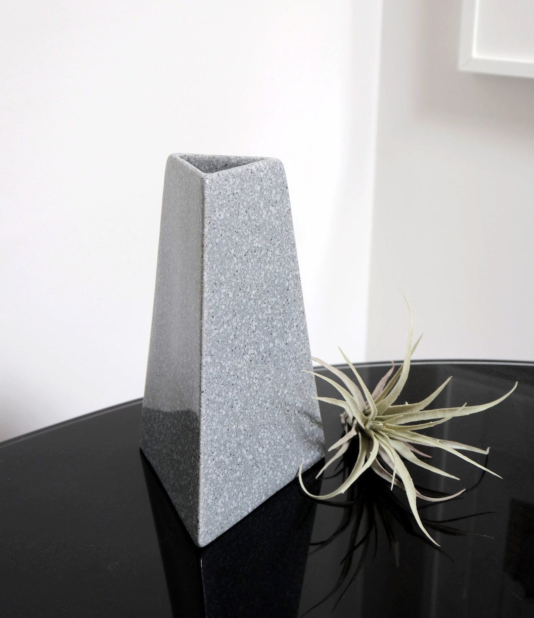 Vintage Tapered Triangle Shaped Pyramid Vase in Speckled Grey, Mid ...