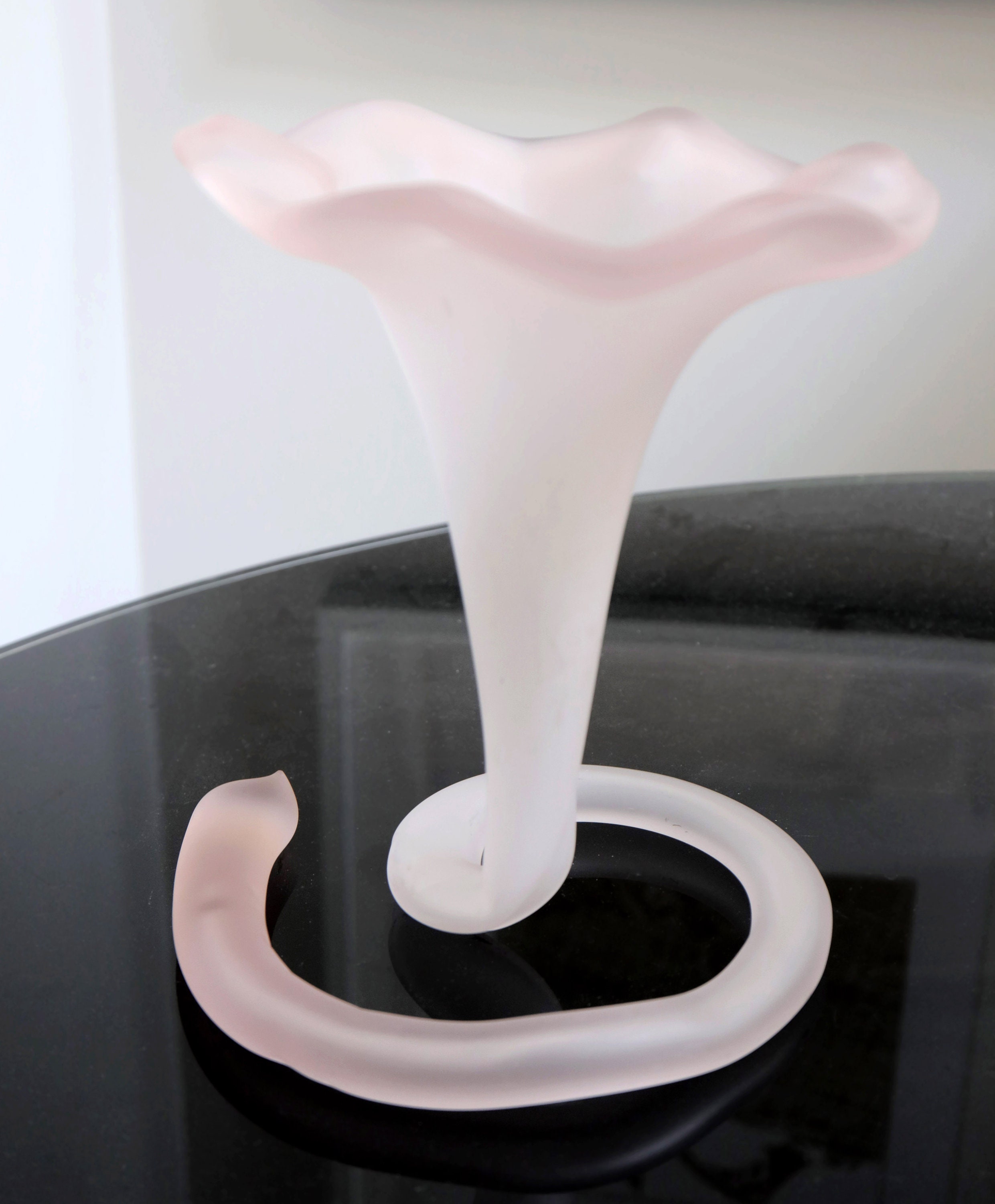 Vintage Pink Frosted Glass Lily Vase W/ Swirled Stem, Hand Blown Art ...