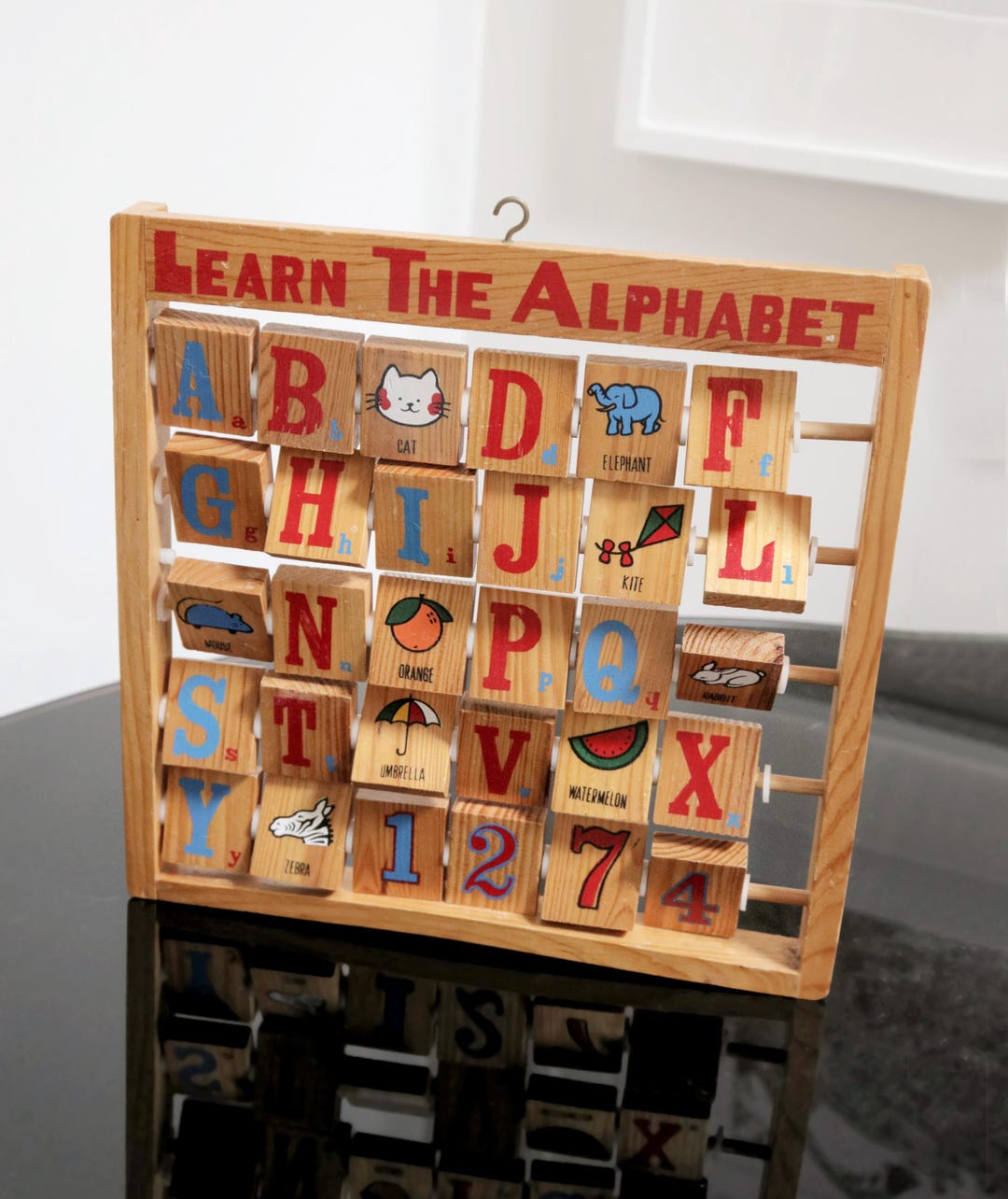 Vintage Hand Painted Wooden Turn & Learn the Alphabet Numbers Kids Toy ...