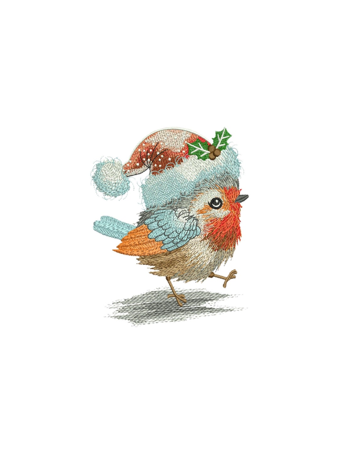 Christmas Bird Embroidery Design: Santa Hat Winter Applique (digital ...