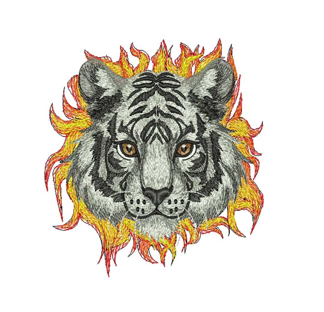 Tiger Flames Machine Embroidery Design, Majestic Tiger Head Embroidery ...
