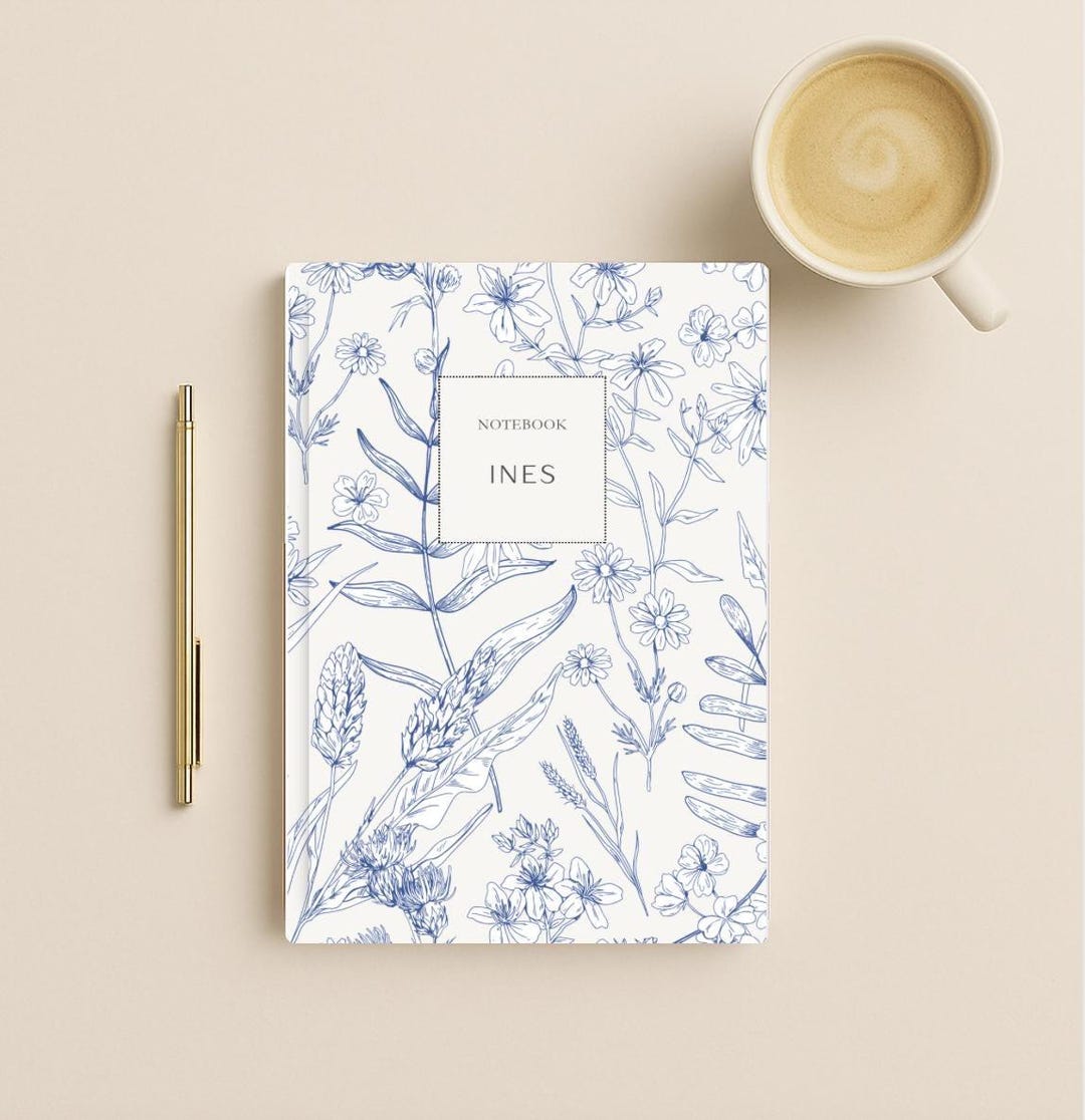 Personalized Blue Floral Journal: Custom Elegant Notebook - Etsy
