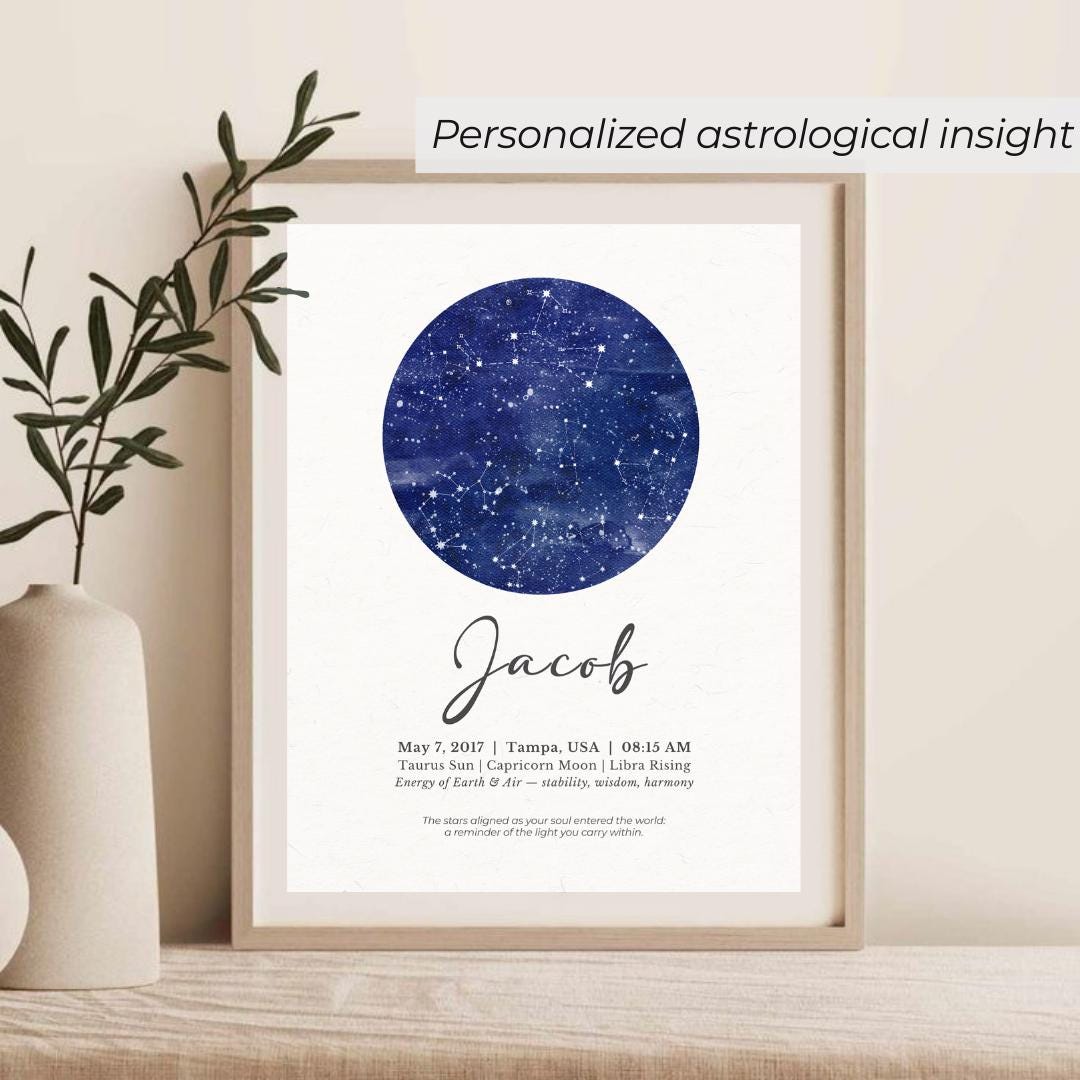 Star Map | Custom Astrology Birth Chart | Deep Blue Sky Map (digital or ...
