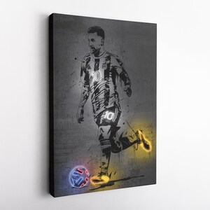 Lionel Messi Poster Neon Argentinian Soccer Player Canvas Wall Football ...
