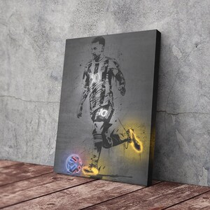 Lionel Messi Poster Neon Argentinian Soccer Player Canvas Wall Football ...