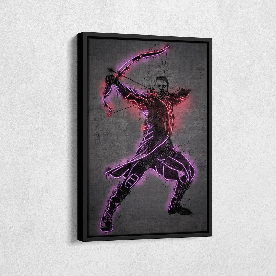 Hawkeye Poster Neon Marvel Comics Canvas Wall Art Home Decor Framed ...
