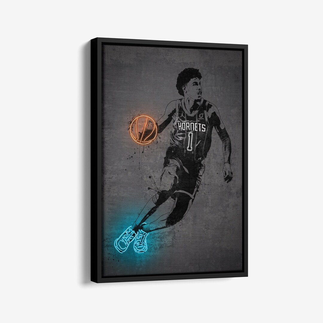 Lamelo Ball Poster Neon Charlotte Hornets NBA Canvas Wall Art Home ...