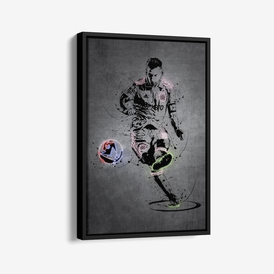 Lionel Messi Poster Neon Effect Canvas Wall Art Home Decor Framed ...