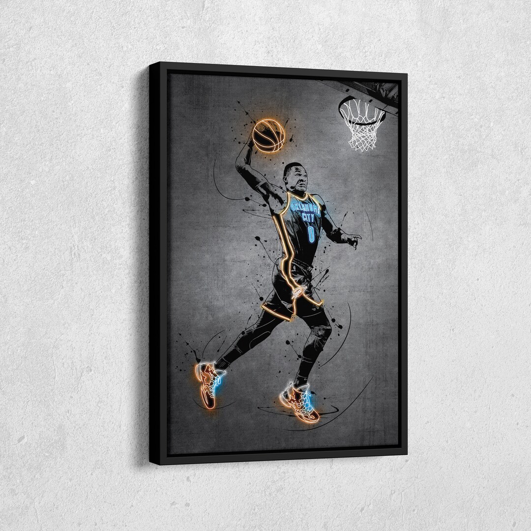 Russell Westbrook Poster Neon Oklahoma City Thunder NBA Canvas Wall Art ...