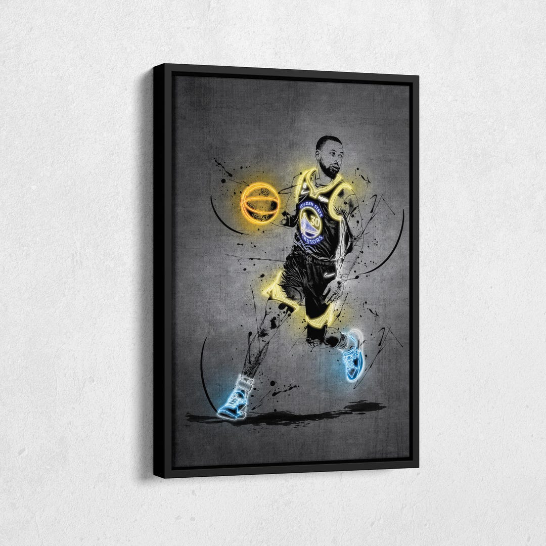 Stephen Curry Neon Poster Golden State Warriors #30 NBA Framed Canvas ...