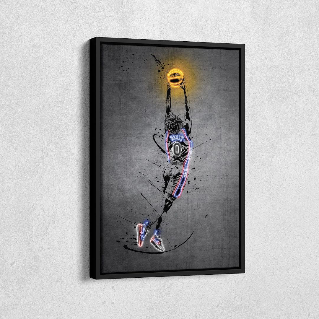 Tyrese Maxey Neon Poster Philadelphia 76ers #0 NBA Framed Canvas Wall ...
