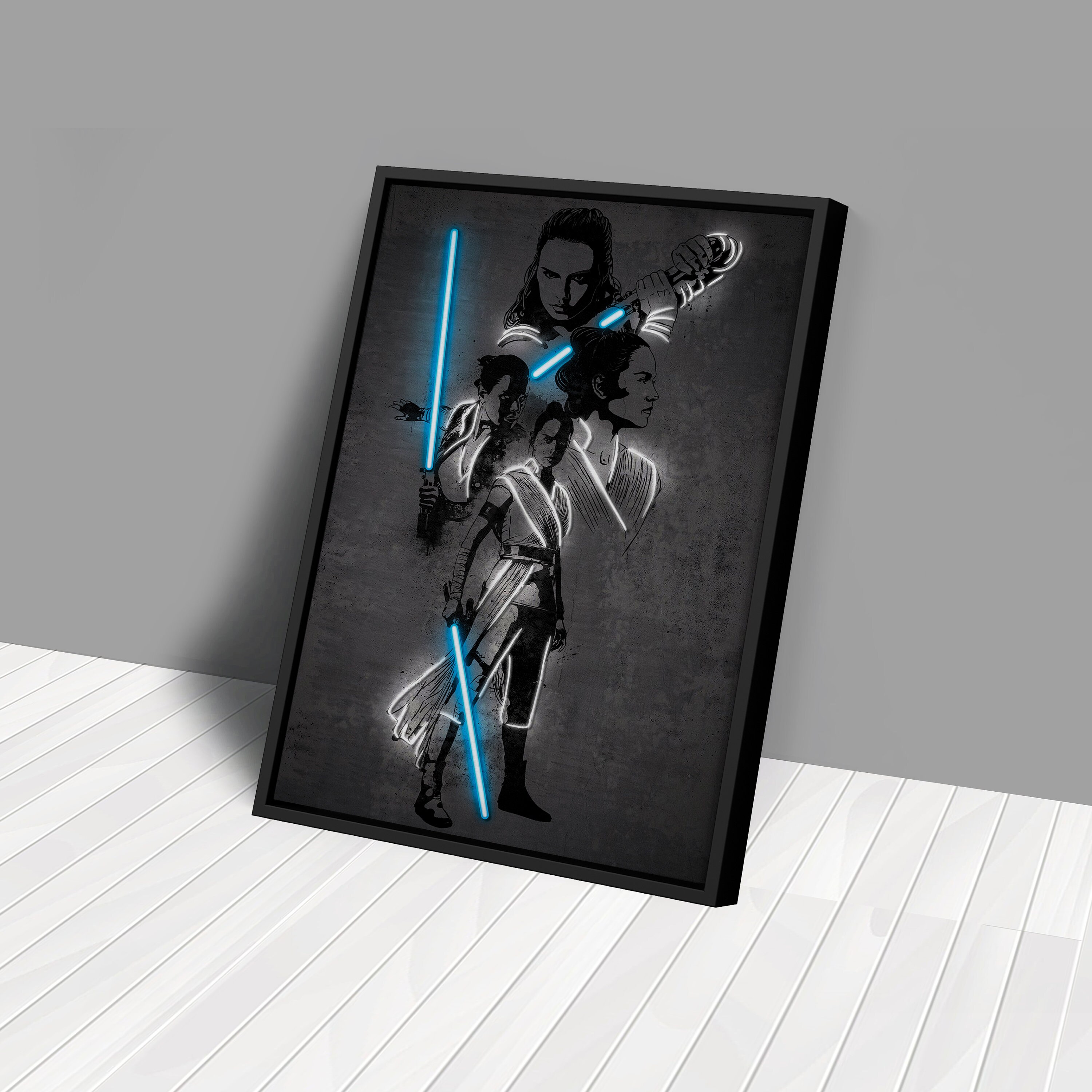 Rey Skywalker Poster Neon Star Wars Canvas Wall Art Home Decor Framed ...