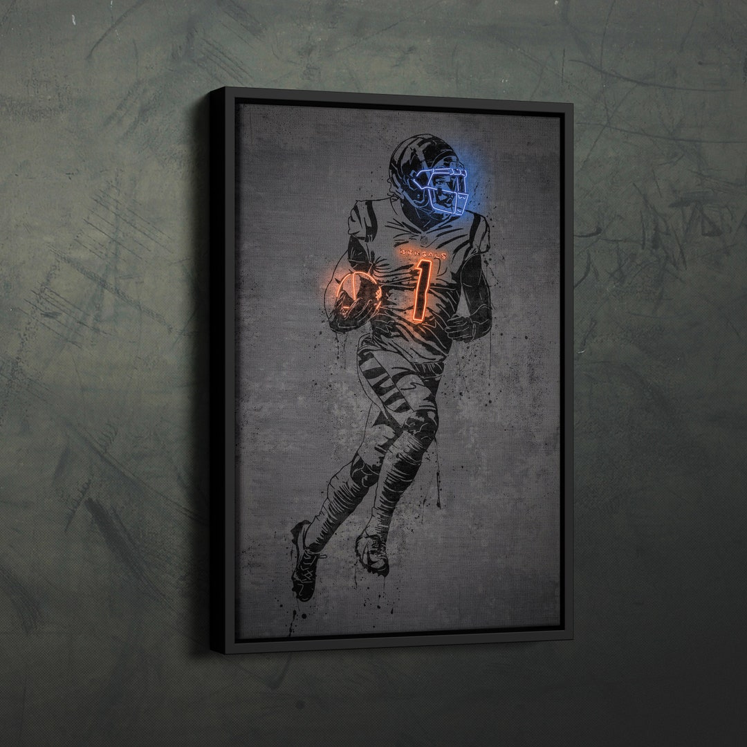 Ja'marr Chase Poster Neon Cincinnati Bengals NFL Canvas Wall Art Home ...