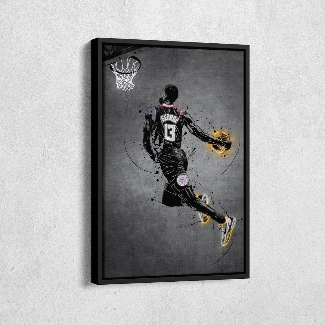 Paul George Poster Neon Dunk Los Angeles Clippers NBA Canvas Wall Art ...