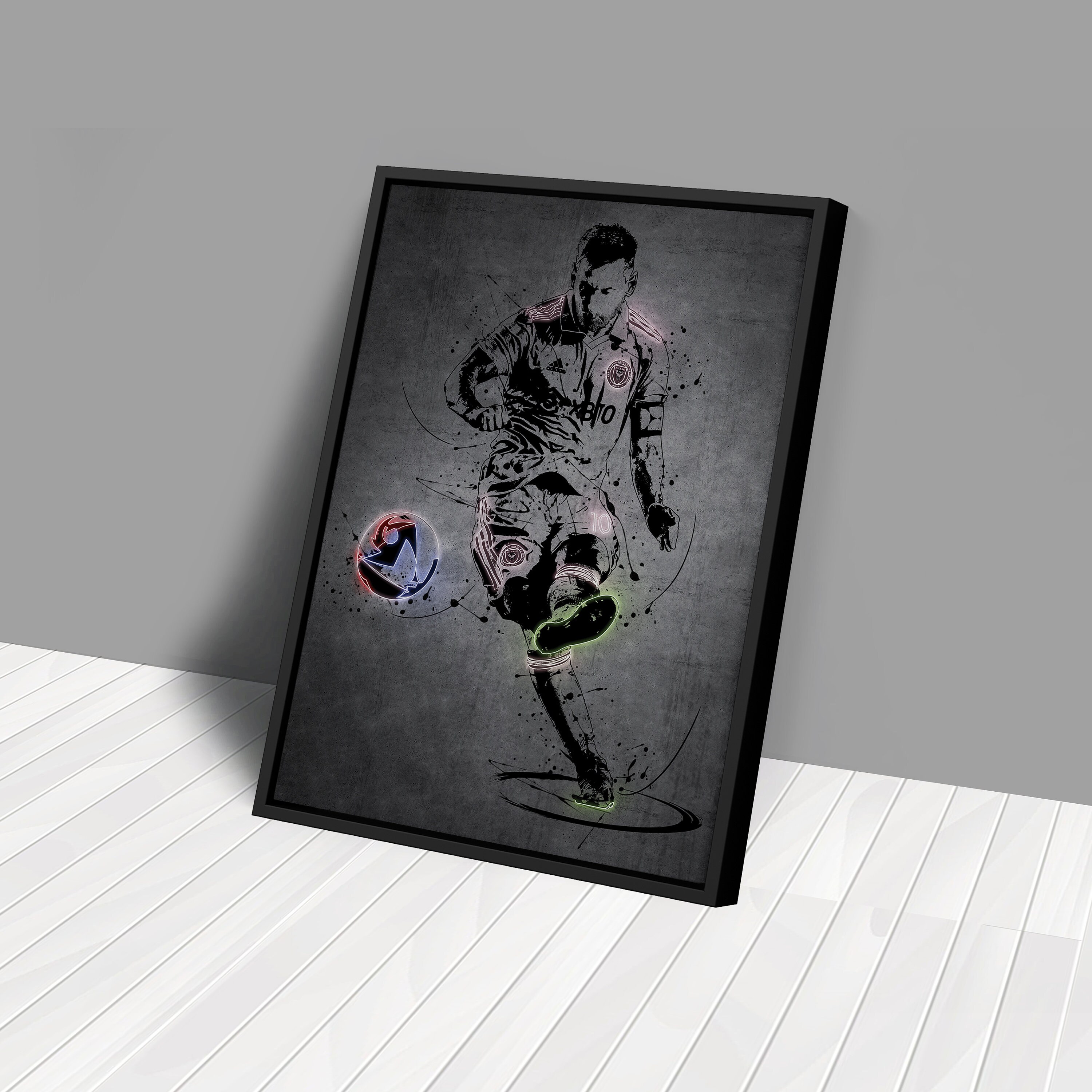 Lionel Messi Poster Neon Effect Canvas Wall Art Home Decor Framed ...