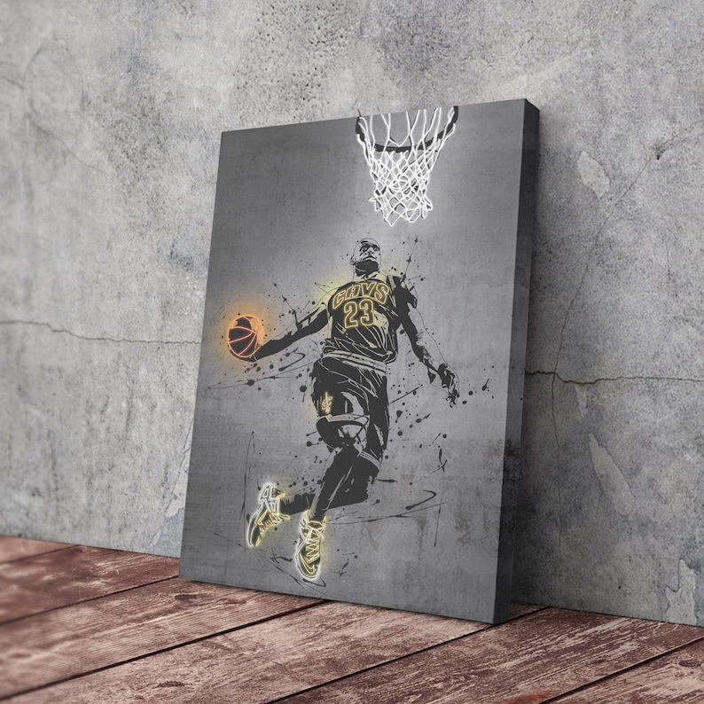 Lebron James Poster Neon Cleveland Cavaliers NBA Canvas Wall Art Home ...