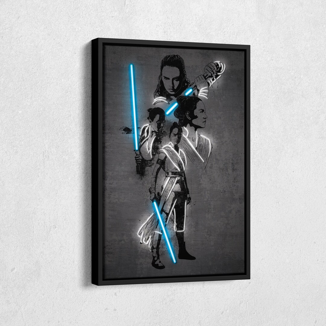 Rey Skywalker Poster Neon Star Wars Canvas Wall Art Home Decor Framed ...