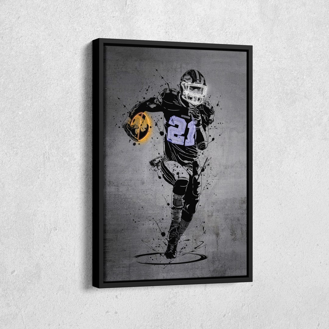 Ezekiel Elliott Poster Neon Dallas Cowboys NFL Canvas Wall Art Home ...