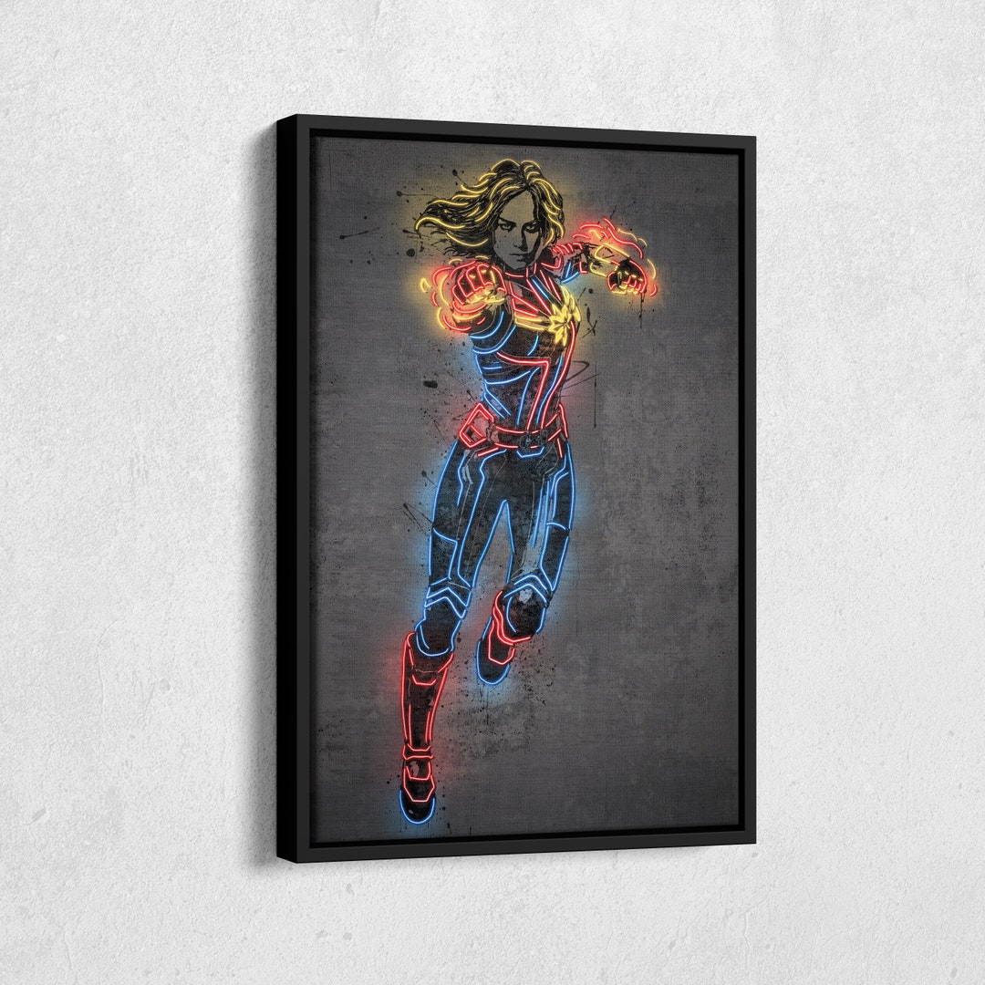 Captain Marvel Poster Neon Marvel Comics Canvas Wall Art Home Decor ...