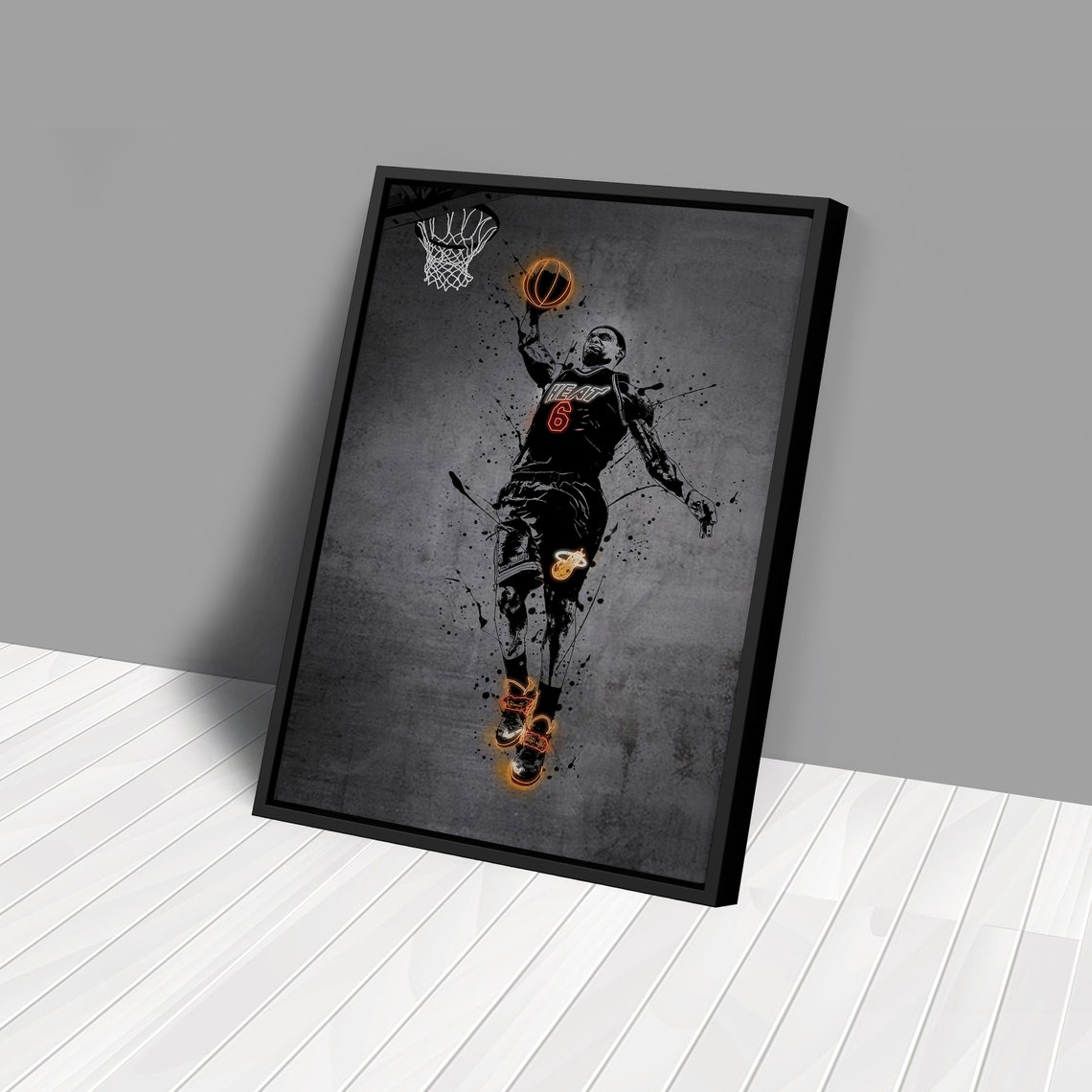 Lebron James Poster Neon Miami Heat NBA Canvas Wall Art Home Decor ...