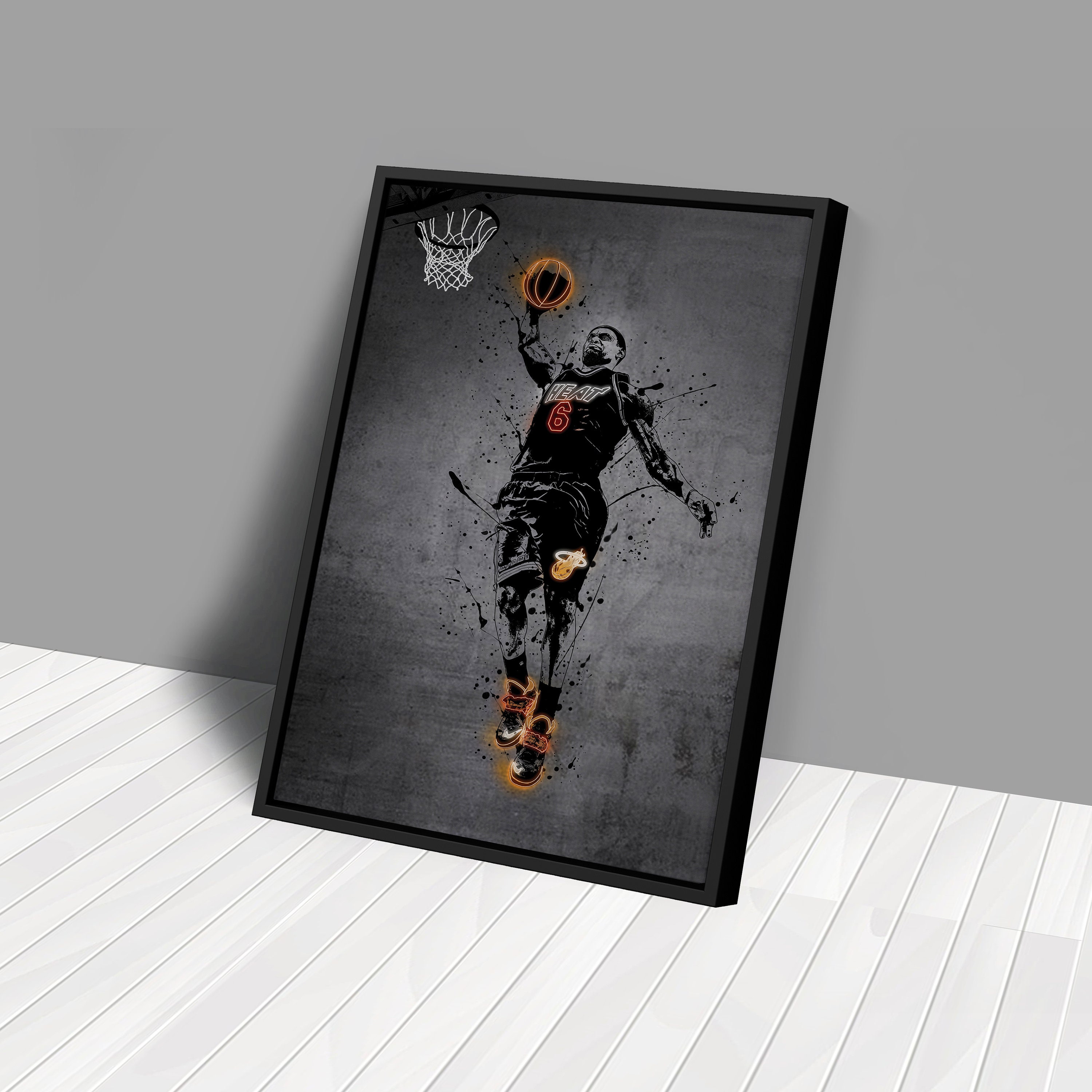 Lebron James Poster Neon Miami Heat NBA Canvas Wall Art Home Decor ...