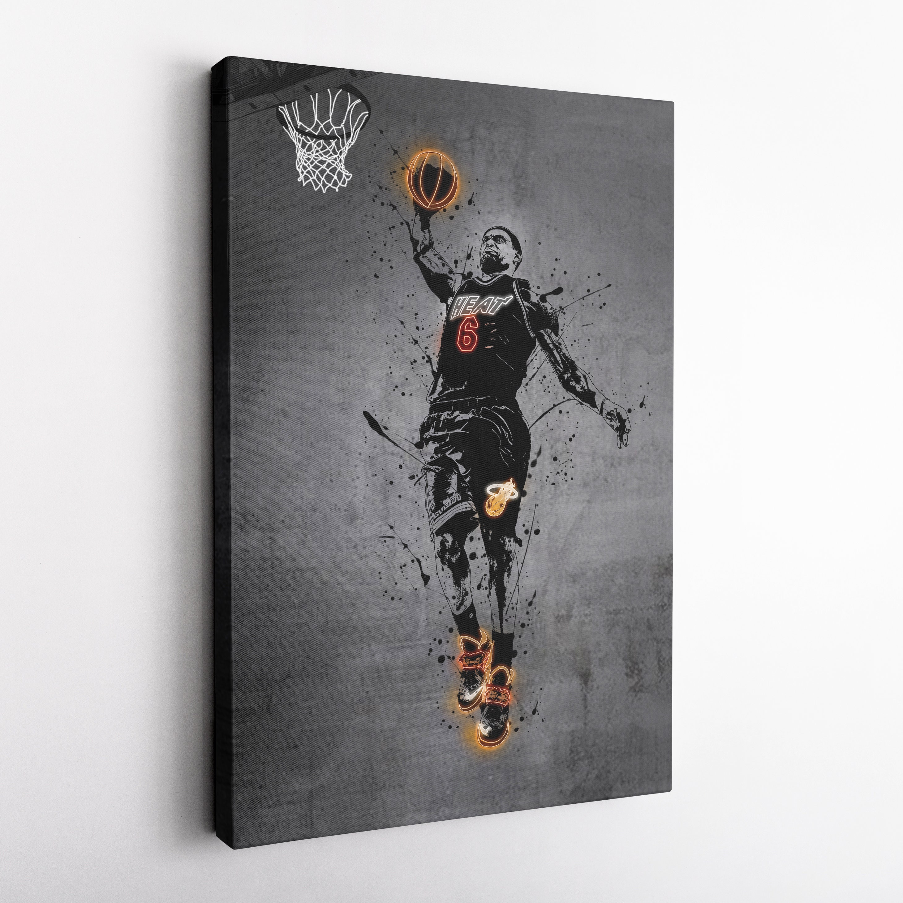 Lebron James Poster Neon Miami Heat NBA Canvas Wall Art Home Decor ...