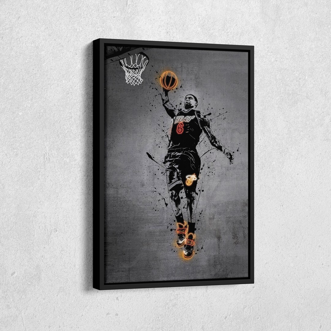 Lebron James Poster Neon Miami Heat NBA Canvas Wall Art Home Decor ...