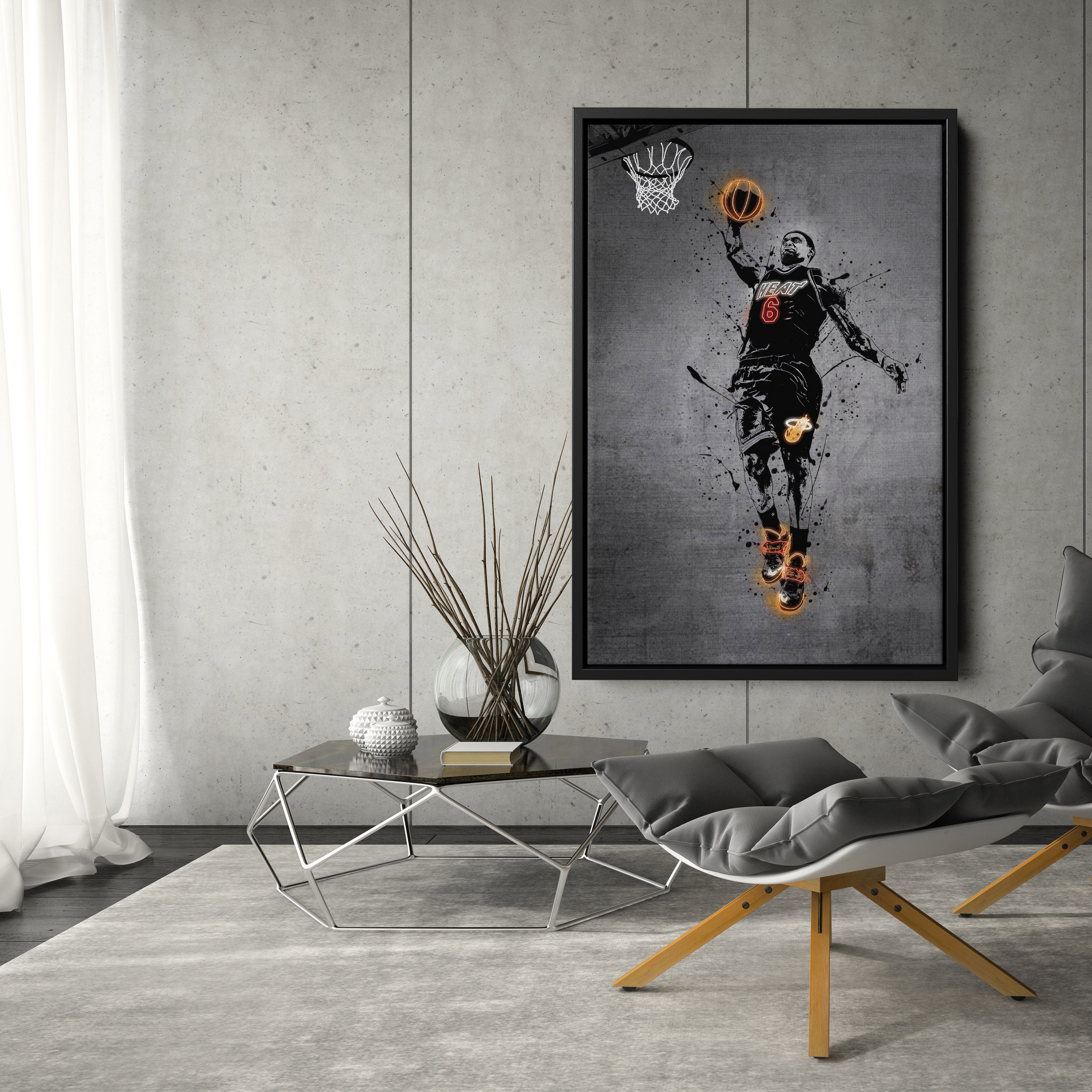 Lebron James Poster Neon Miami Heat NBA Canvas Wall Art Home Decor ...