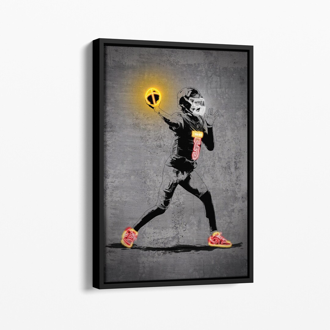 Jayden Daniels Poster Neon Washington Commanders NFL Canvas Wall Art ...