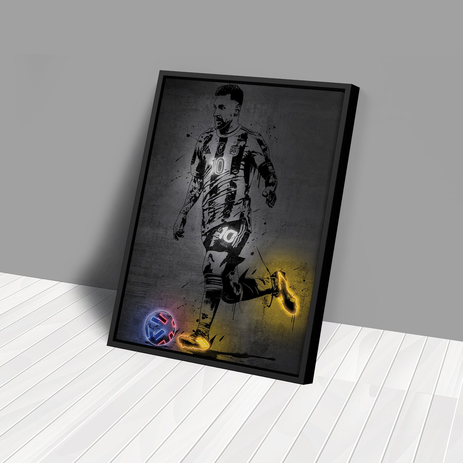 Lionel Messi Poster Neon Argentinian Soccer Player Canvas Wall Football ...