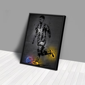 Lionel Messi Poster Neon Argentinian Soccer Player Canvas Wall Football ...