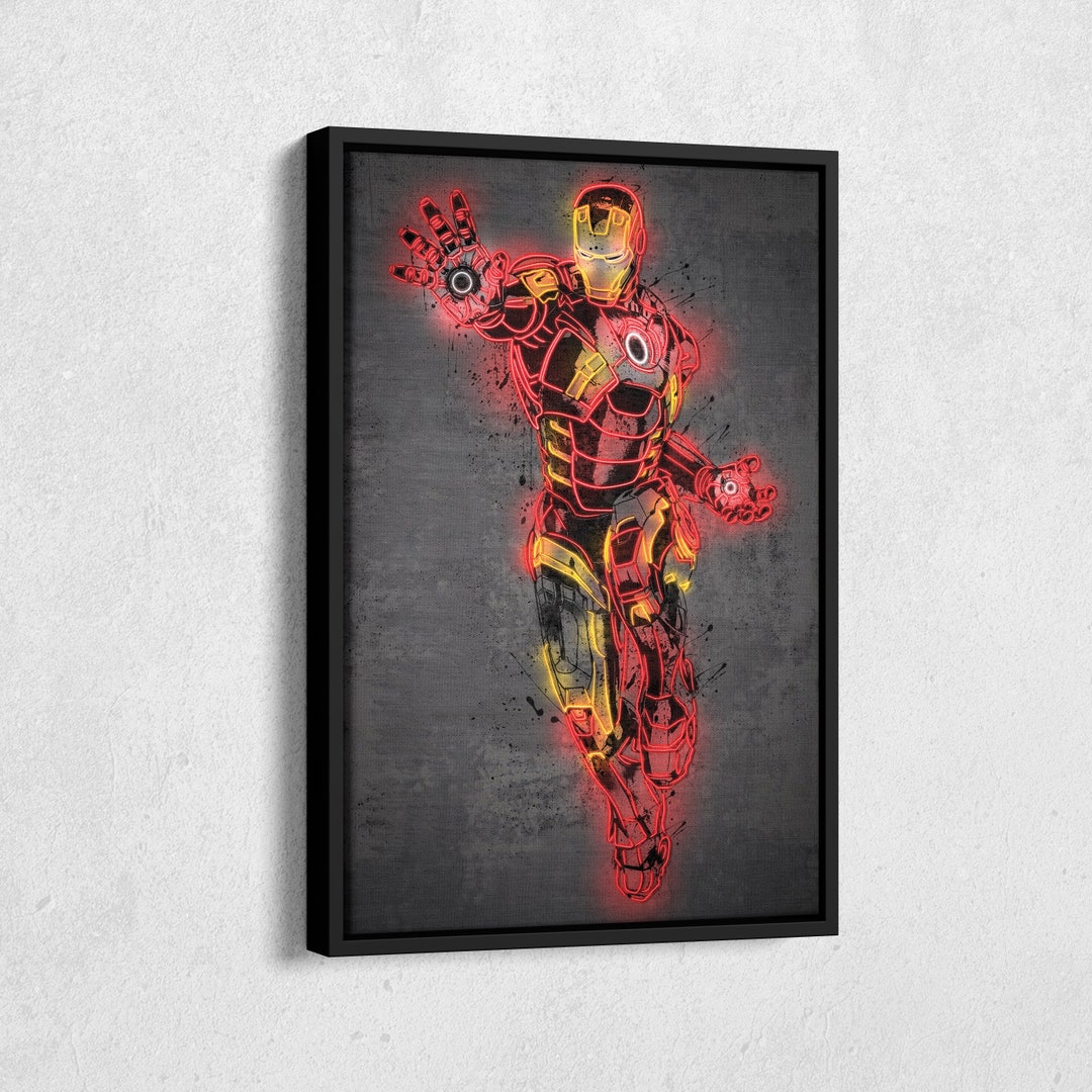 Iron Man Poster Neon Marvel Comics Canvas Wall Art Home Decor Framed ...