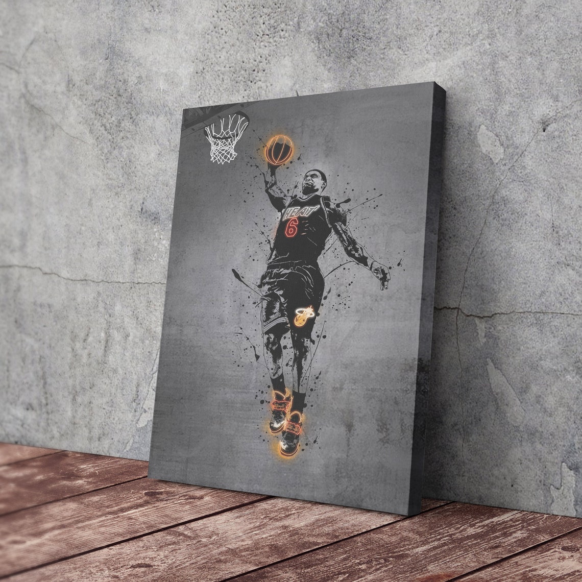 Lebron James Poster Neon Miami Heat NBA Canvas Wall Art Home Decor ...