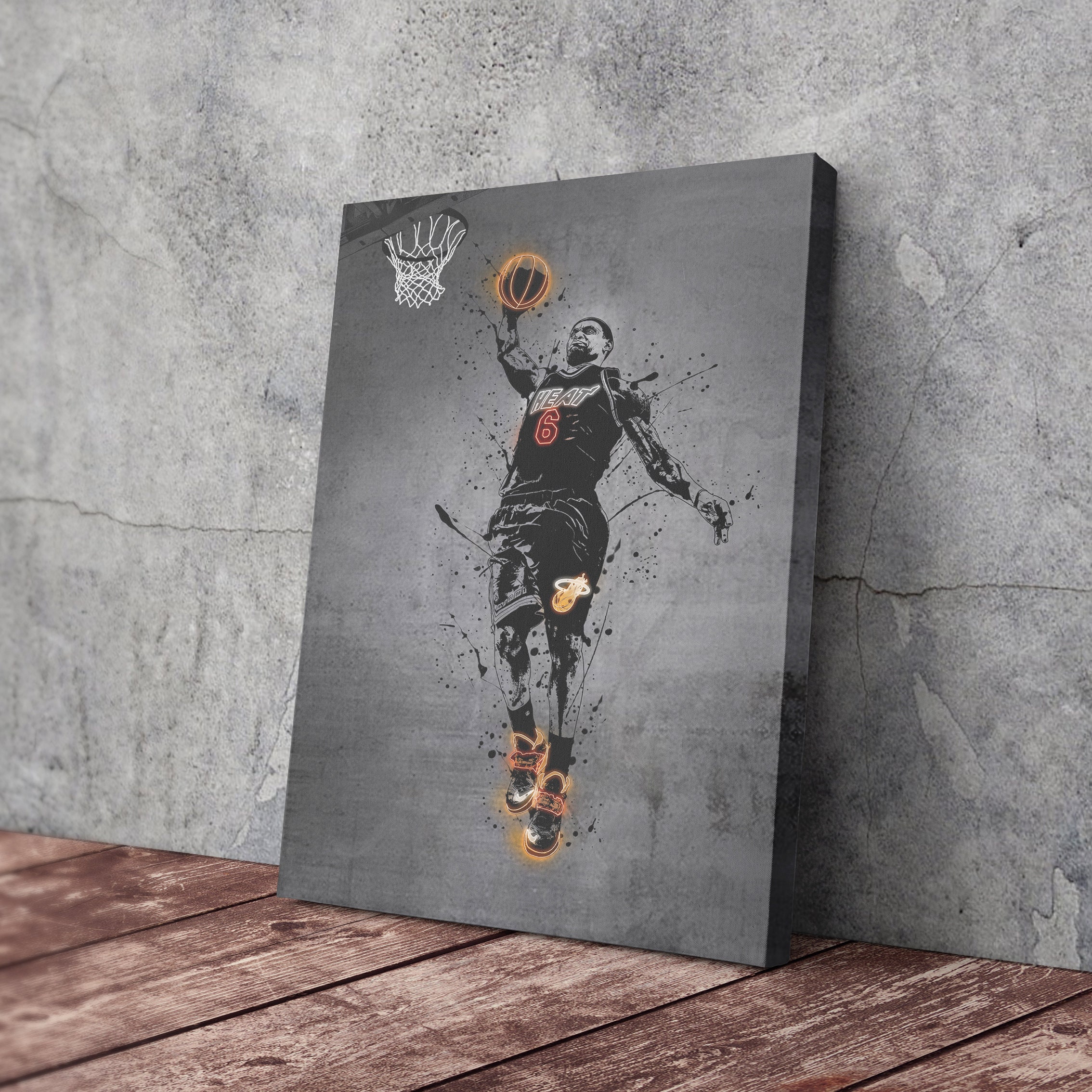 Lebron James Poster Neon Miami Heat NBA Canvas Wall Art Home Decor ...