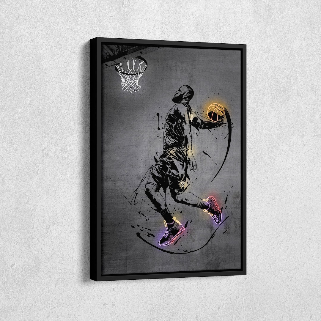 Lebron James Neon Dunk Cleveland Cavaliers NBA Canvas Wall Art Home ...