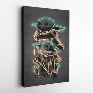 Grogu Poster Neon Star Wars Canvas Wall Art Home Decor Framed Poster ...