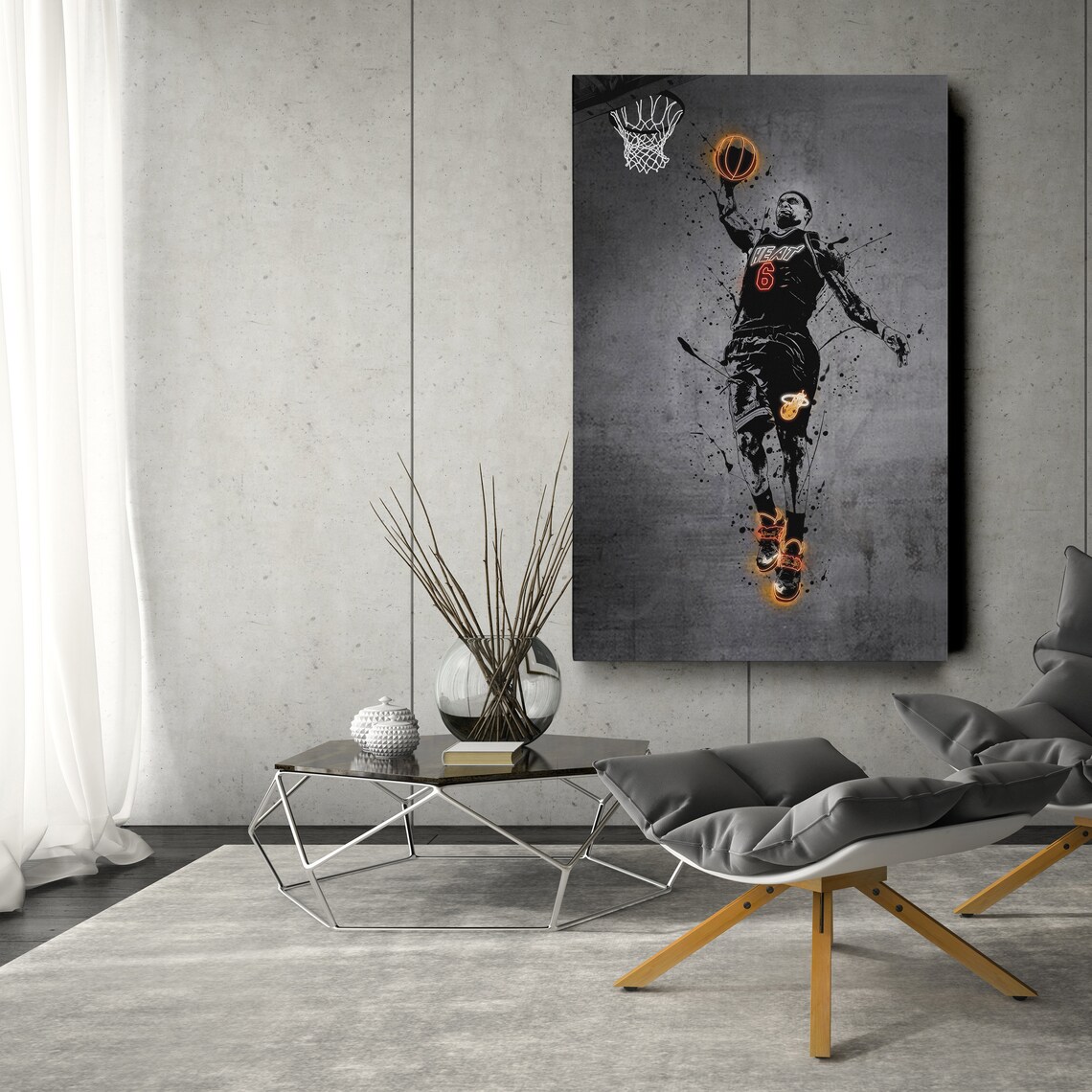 Lebron James Poster Neon Miami Heat NBA Canvas Wall Art Home Decor ...