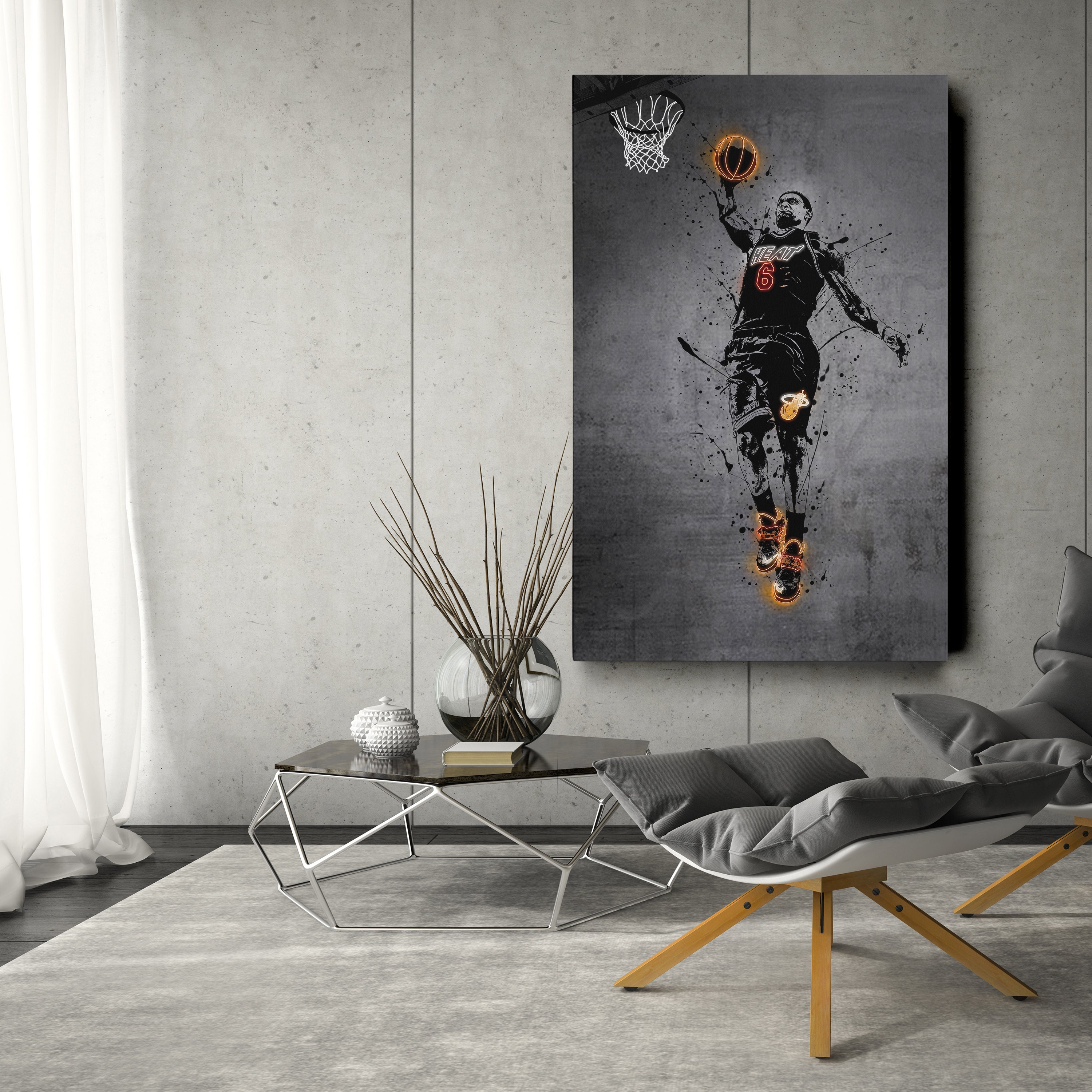 Lebron James Poster Neon Miami Heat NBA Canvas Wall Art Home Decor ...