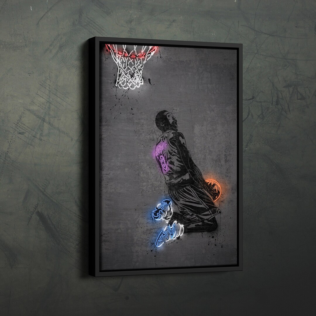 American Basketball Player Poster Neon Los Angeles Lakers NBA Canvas ...