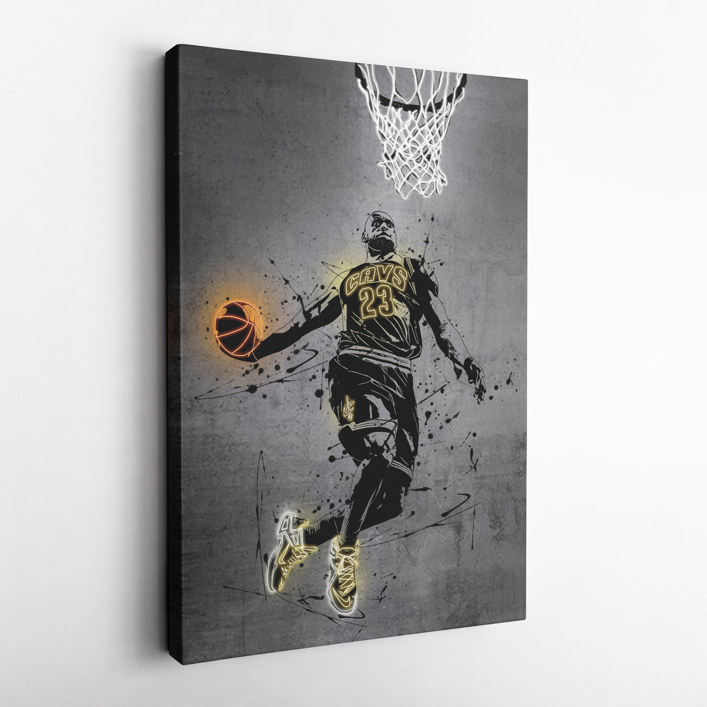 Lebron James Poster Neon Cleveland Cavaliers NBA Canvas Wall Art Home ...