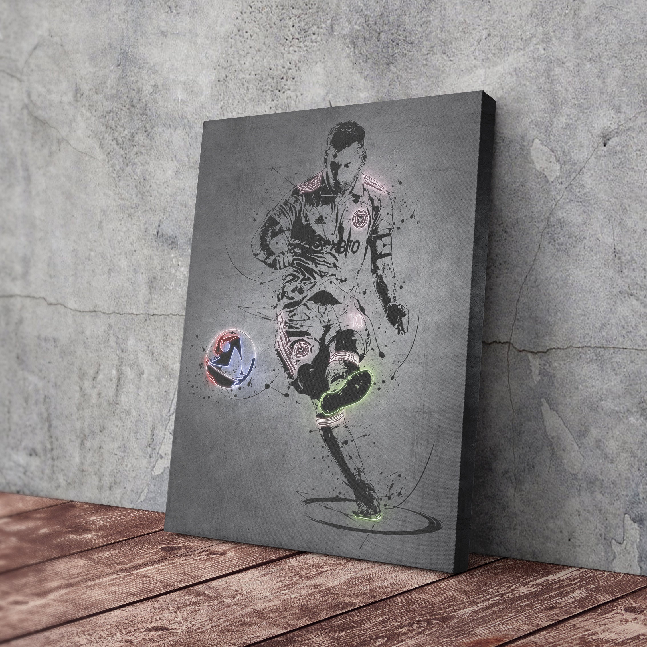 Lionel Messi Poster Neon Effect Canvas Wall Art Home Decor Framed ...