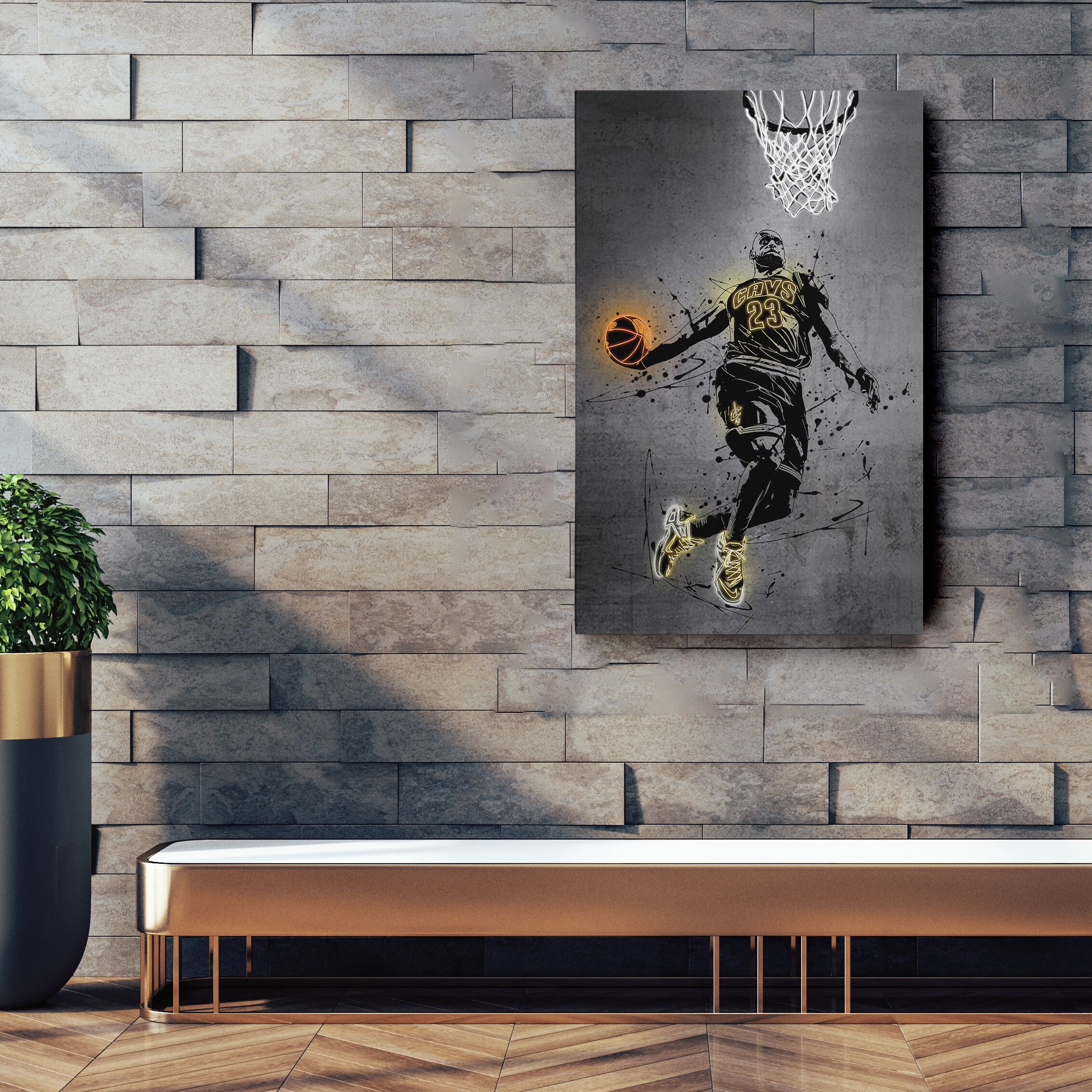 Lebron James Poster Neon Cleveland Cavaliers NBA Canvas Wall Art Home ...