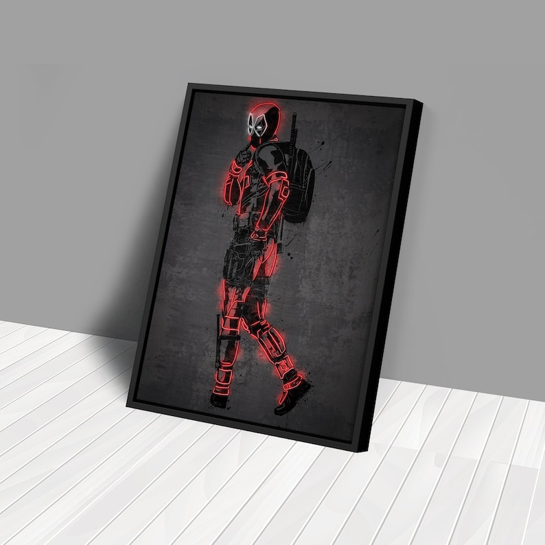 Deadpool Poster Neon Marvel Comics Canvas Wall Art Home Decor Framed ...