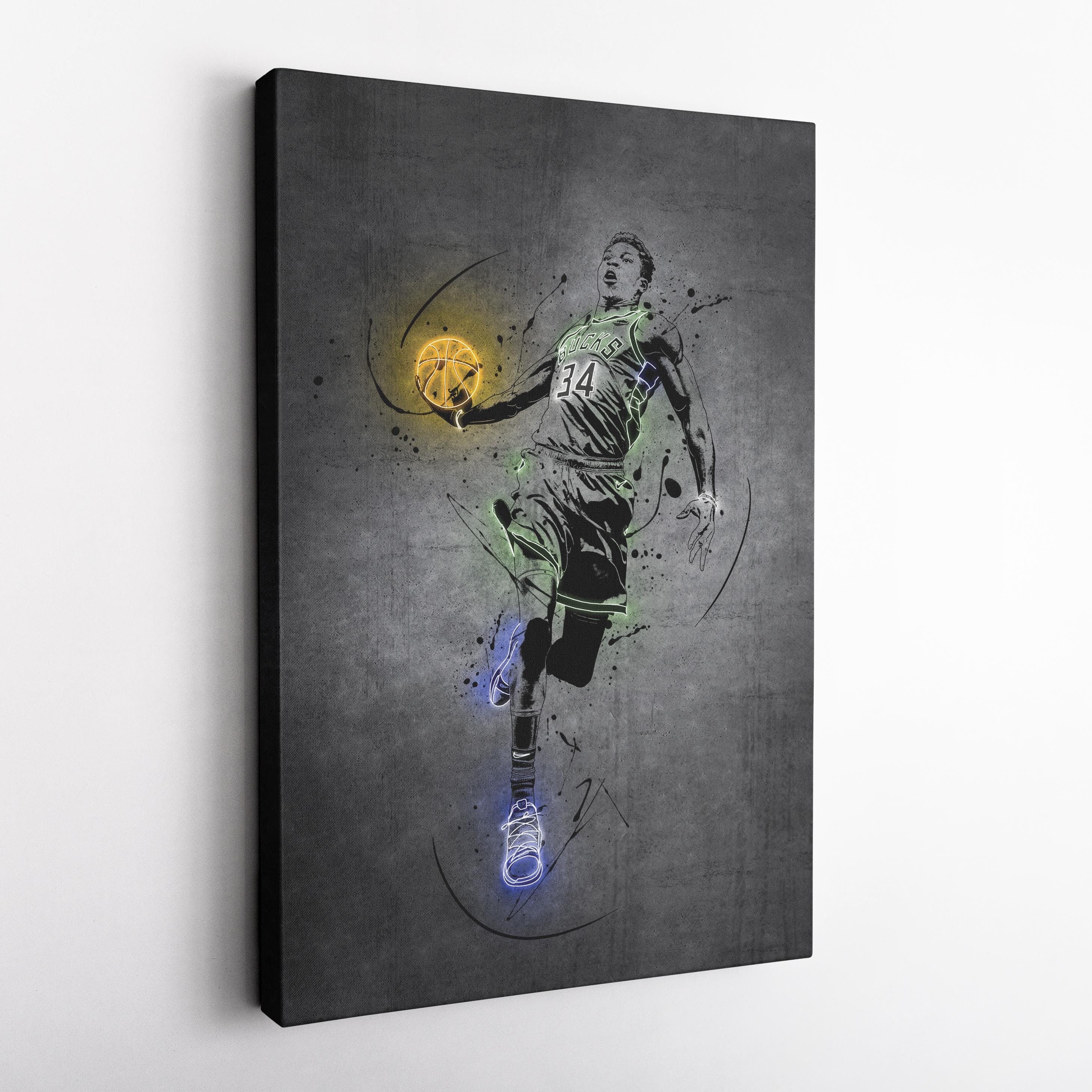 Giannis Antetokounmpo Neon Poster Milwaukee Bucks #34 NBA Framed Canvas ...