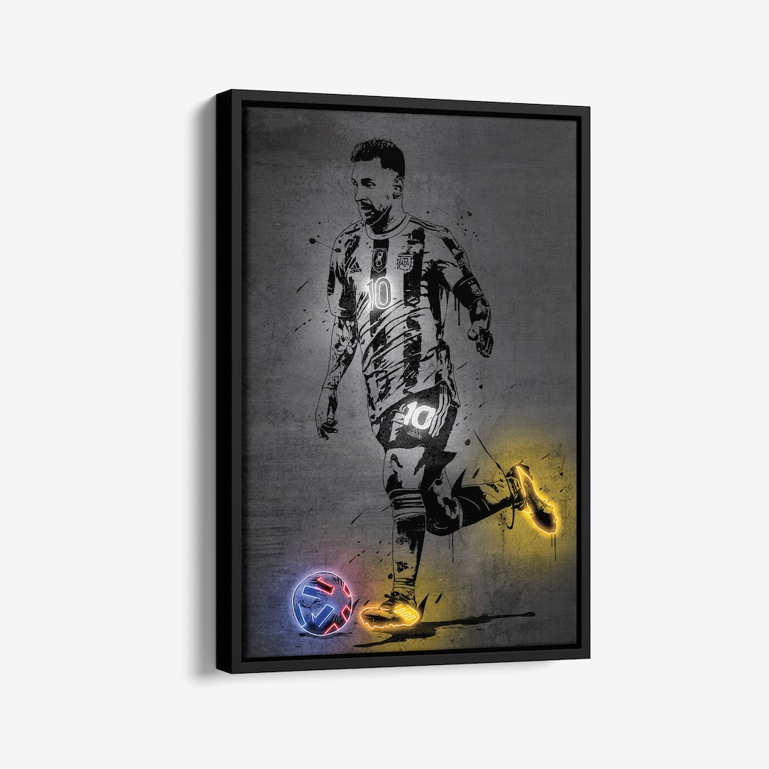 Lionel Messi Poster Neon Argentinian Soccer Player Canvas Wall Football ...