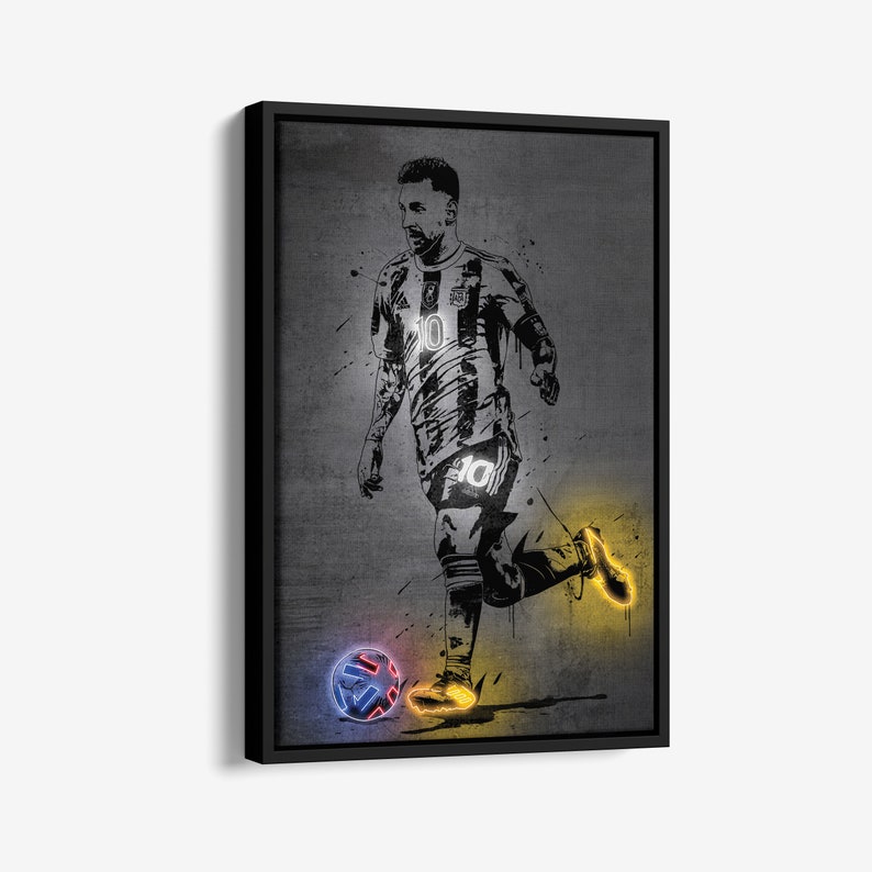 Lionel Messi Poster Neon Argentinian Soccer Player Canvas Wall Football ...