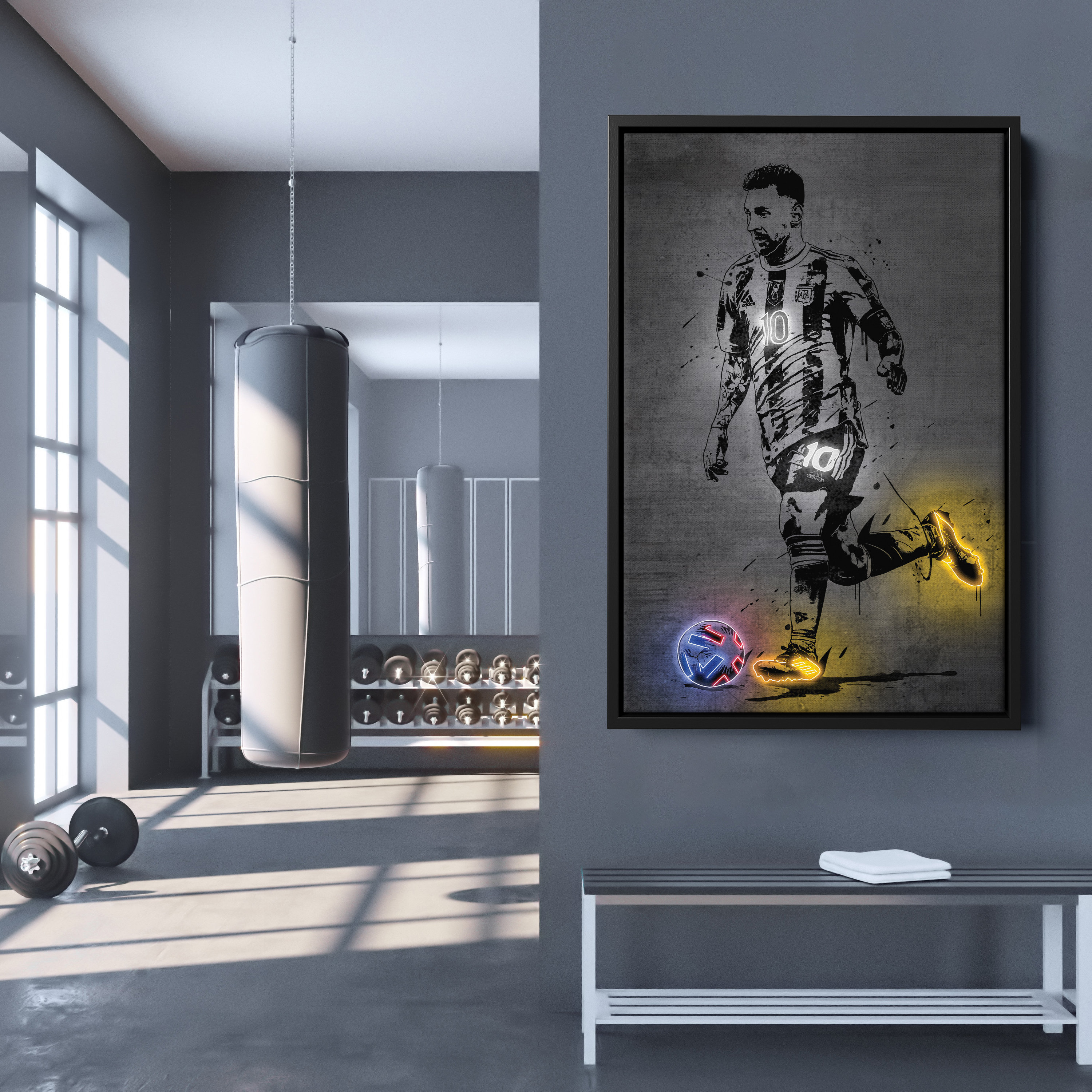 Lionel Messi Poster Neon Argentinian Soccer Player Canvas Wall Football ...
